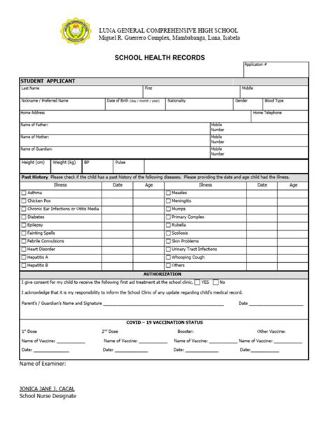 School Health Form Pdf Vaccines Hepatitis