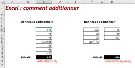 Excel Comment Additionner Exemple Somme