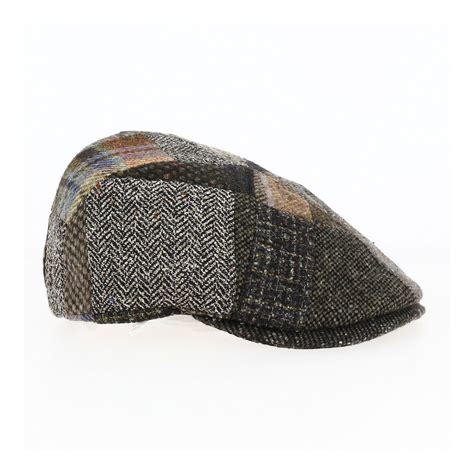 Casquette Plate Oxford Patchwork Laine Marron et Vert Traclet Référence