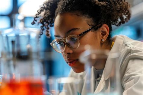 A Woman In A Lab Coat Conducting Experiments With Scientific Equipment In A Laboratory Setting A