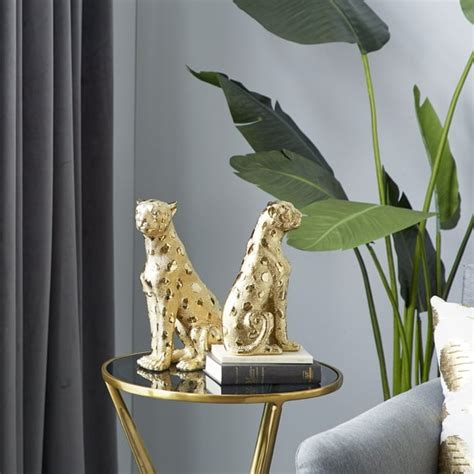 10 12h Gold Resin Leopard Sculpture By Decmode 2 Count