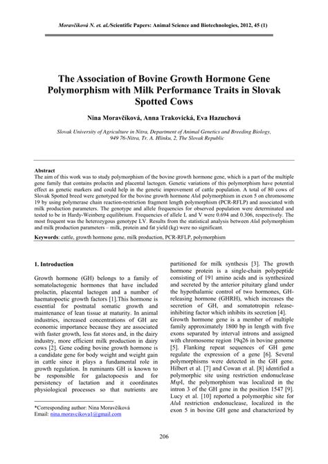 Pdf The Association Of Bovine Growth Hormone Gene Polymorphism With Milk Performance Traits In