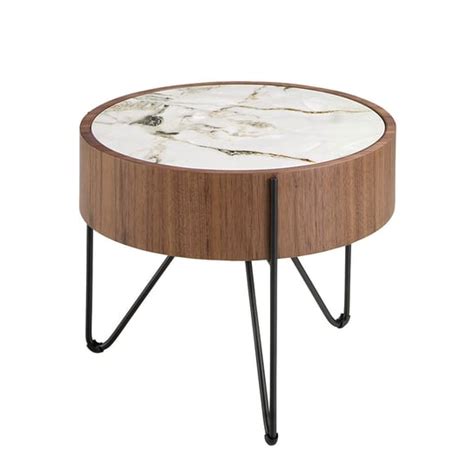 Okrągły stolik narożny z porcelanowego marmuru orzecha i czarnej stali Angel Cerda Sklep