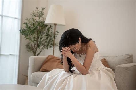 Sad And Worried Bride Crying And Arguing With Groom In Wedding Day