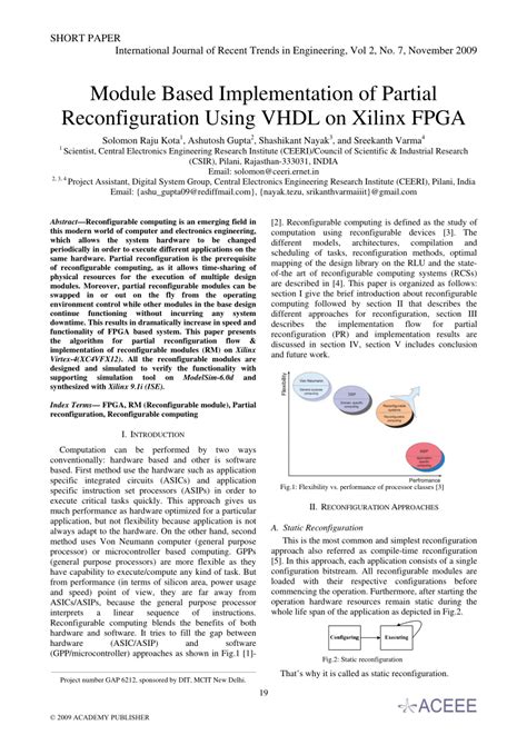 PDF Module Based Implementation Of Partial Reconfiguration Using VHDL On Xilinx FPGA