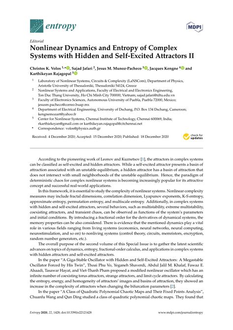 Pdf Nonlinear Dynamics And Entropy Of Complex Systems With Hidden And