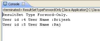 JDBC ResultSet Forward Type Example