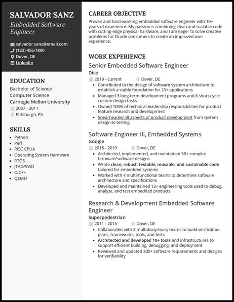 Embedded Software Engineer Resume Examples For