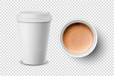 벡터 3d 사실적인 종이 흰색 일회용 컵 세트 우유 커피 거품 고립 라떼 카푸치노 스톡 벡터 일러스트레이션 디자인 템플릿입니다 상단 및 전면 보기 모방하기에 대한 스톡 벡터