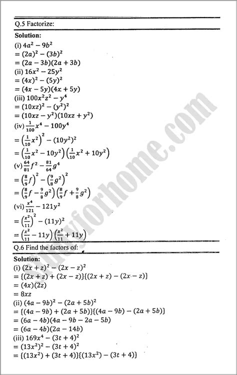 Exercise 4 1 Solved Factorization Mathematics Class 9th