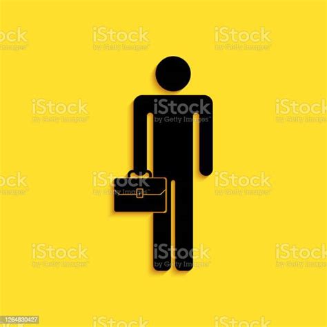 노란색 배경에 고립 된 서류 가방 아이콘을 가진 흑인 사업가 남자 긴 그림자 스타일 벡터 가방에 대한 스톡 벡터 아트 및 기타 이미지 Istock