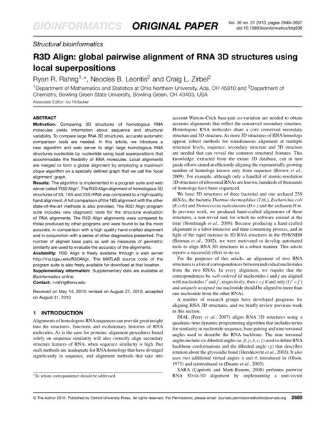 Pdf R3d Align Global Pairwise Alignment Of Rna 3d Structures Using