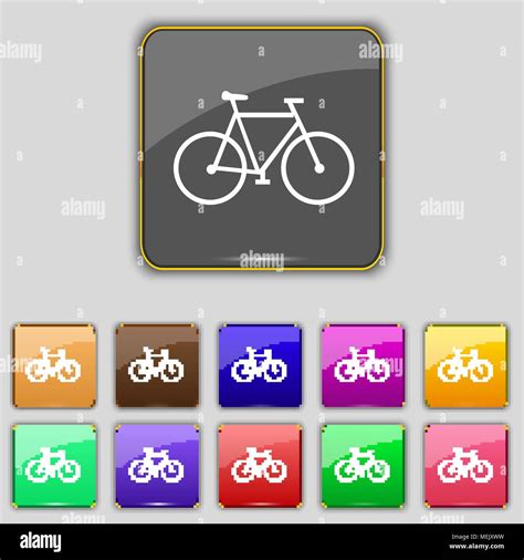 Bicycle Icon Sign Set With Eleven Colored Buttons For Your Site Vector Illustration Stock