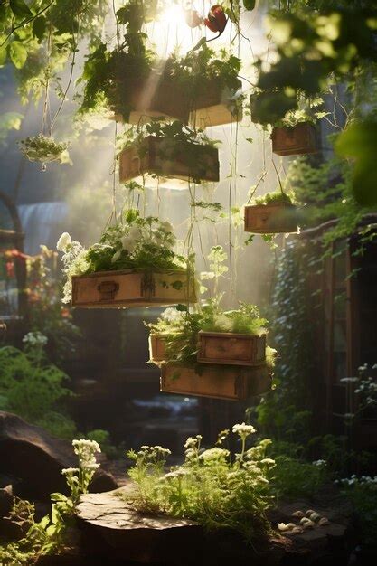 Premium Photo Hanging Pots With Plants Hanging From Them The Sun Is