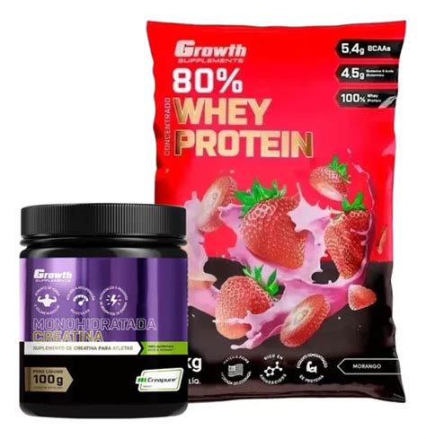Kit Whey Protein Concentrado Creatina Creapure 100g Growth Frete Grátis