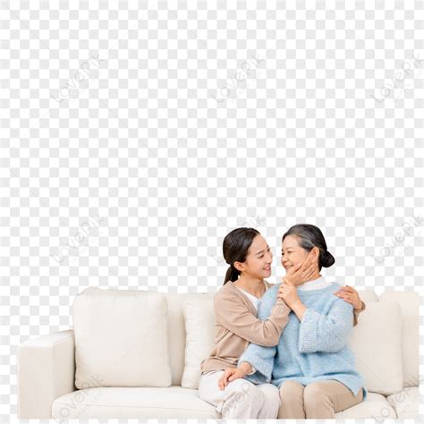 엄마와 딸은 소파에 앉아 Png 일러스트 무료 다운로드 Lovepik