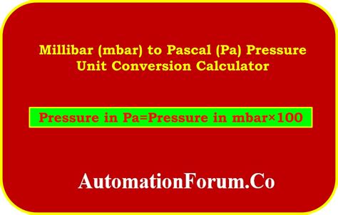 Millibar Mbar To Pascal Pa Pressure Unit Conversion Calculator