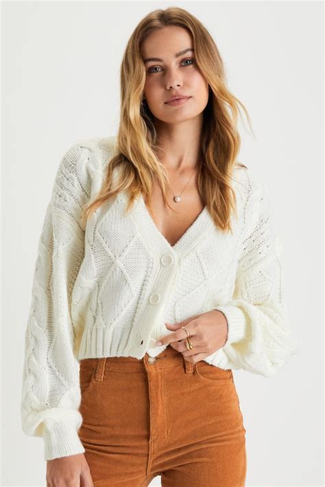 Ivory Cable Knit Sweater Cardigan Sweater Chunky Cardi Lulus