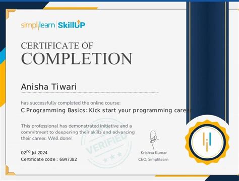 Anisha Tiwari On Linkedin Cprogramming Certified Skillup