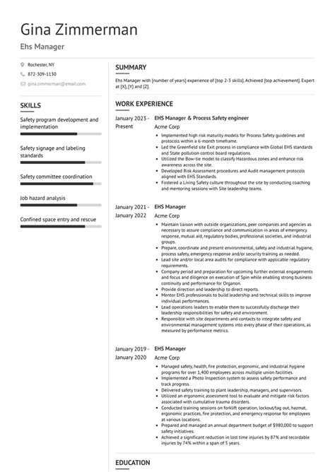 Ehs Manager Resume Examples And Templates