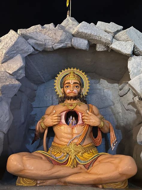 Hanuman Statue Displaying Devotion To Lord Rama And Sita Stock Image
