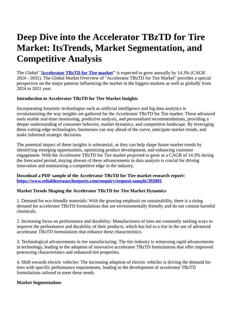 Reportprime Deep Dive Into The Accelerator Tbztd For Tire Market