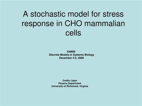 Ppt A Stochastic Model For Stress Response In Cho Mammalian Cells