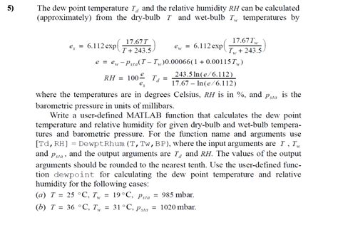 Solved The Dew Point Temperature Td And The Relative Chegg