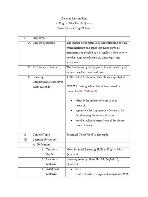Detailed Lesson Plan Pre Demo Teaching Pdf Lesson Plan Learning