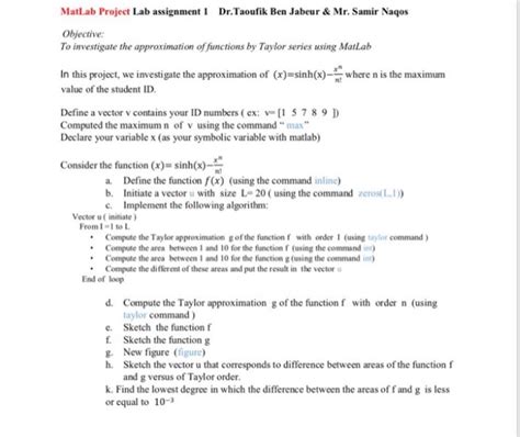 Solved Matlab Project Lab Assignmen Dr Taoufik Ben Jabeur Chegg