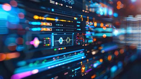 Futuristic Server Room Dashboard Display With Glowing Lights Network