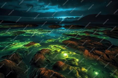 Premium Photo Bioluminescent Algae Creating Otherworldly Landscape