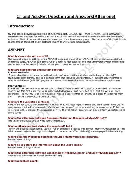 C Sharp And Interview Questions Pdf