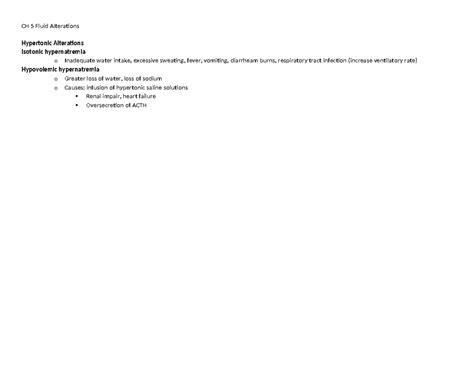 Fluid Electrolytes And Alterations Grid Ch 5 Fluid Alterations