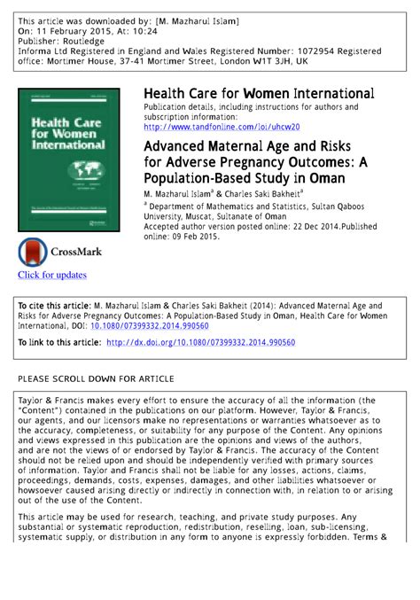 Pdf Advanced Maternal Age And Risks For Adverse Pregnancy Outcomes A