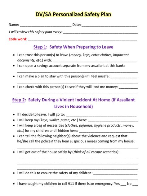 Fillable Online Personalized Safety Planning Template Fax Email Print