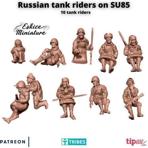 3d Printable Su85 Tank With Russian Tank Riders 28mm By Eskice