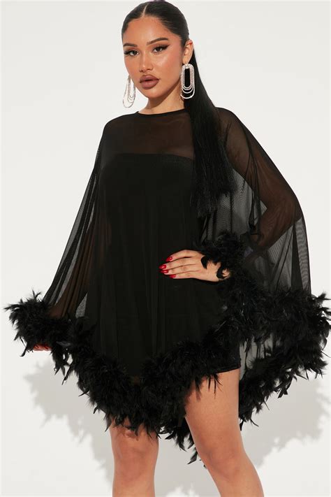 Showstopper Feather Mini Dress Set Black Fashion Nova Dresses