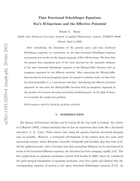 Pdf Time Fractional Schrödinger Equation Foxs H Functions And The
