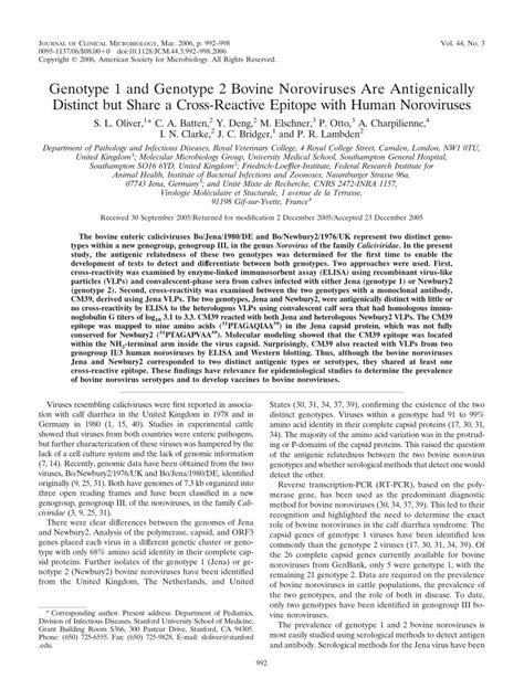 Pdf Genotype 1 And Genotype 2 Bovine Noroviruses Are Antigenically