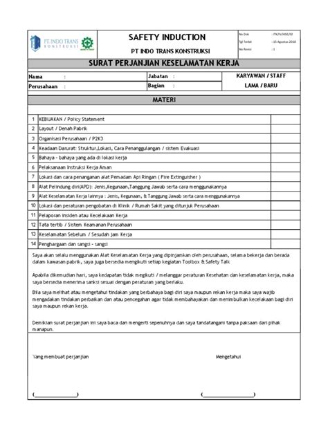 A Form Safety Induction Pdf