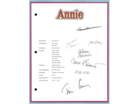 Annie Movie Script Screenplay Autographed Aileen Quinn Albert Finney