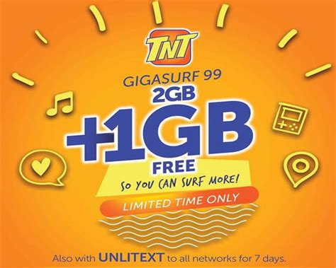 Tnt Giga99 3gb Data And Unlimited Text To All Networks For 7 Days