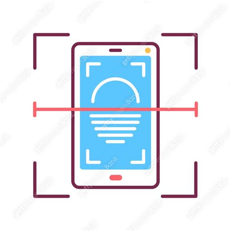 Identification Face On Smartphone Color Line Icon Scanning App On