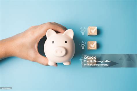 전구 아이콘이 있는 돼지 저금통 금융 사업 투자 성장하는 돈 돈을 저축하는 사람들 미래를 위한 돈 저축 저축과 투자를 위한 아이디어 재정 계획 및 은행 보험에 대한 스톡