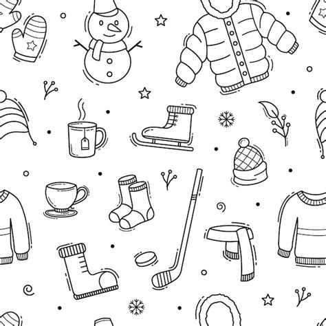 Premium Vector Winter Doodle Seamless Pattern Background Illustration