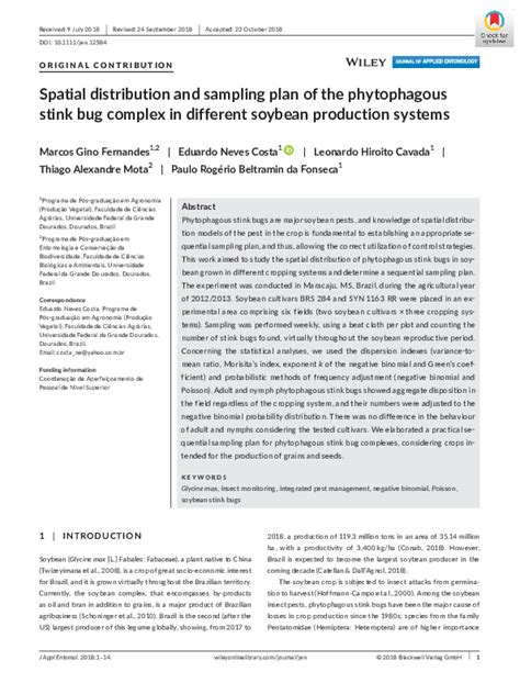 Pdf Spatial Distribution And Sampling Plan Of The Phytophagous Stink