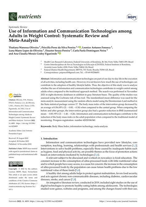 Pdf Use Of Information And Communication Technologies Among Adults In Weight Control