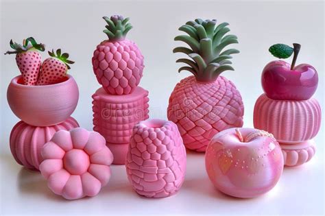 Colorful Assortment Of Pink Fruit Shaped Ceramic Containers On White