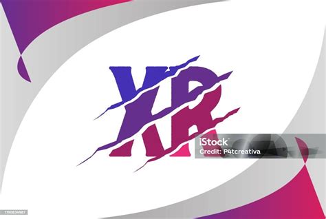 스크래치 효과 와 보라색 핑크 그라데이션 Xr 문자 템플릿 로고 디자인 갈고리 발톱에 대한 스톡 벡터 아트 및 기타 이미지